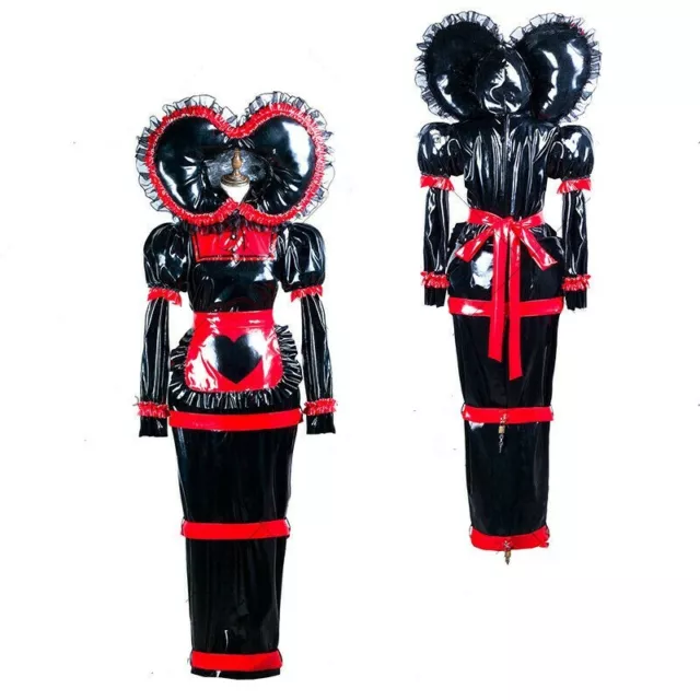 French Sissy Maid Sexy Girl Lockable Long Pvc Dress Cosplay Costume