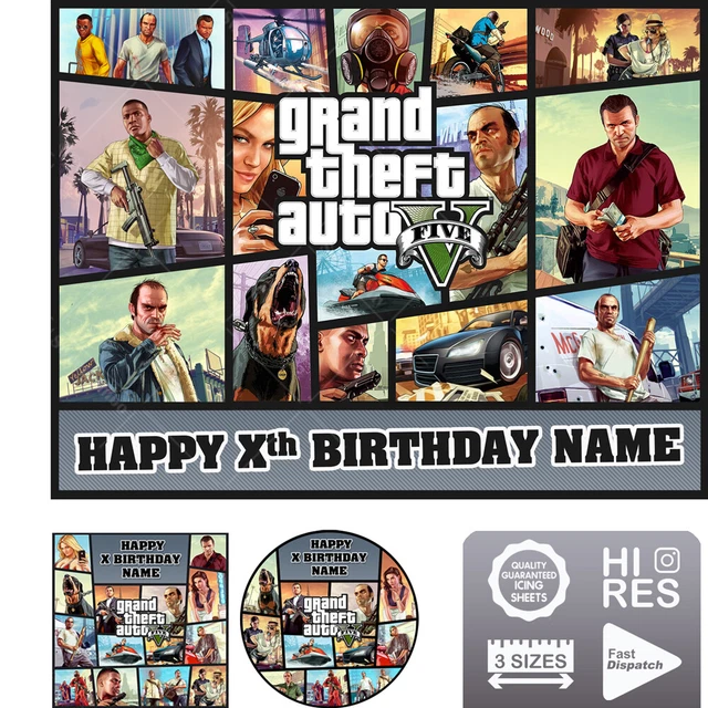 GRAND THEFT AUTO V GTA 5 Cake Topper Decoration Edible Icing sizes inc ...