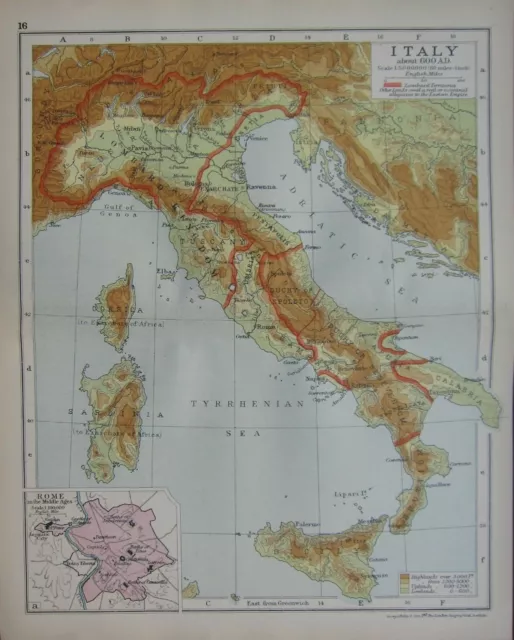 1911 MAPPA ~ Italia 600 Ad Toscana Lombard Kingdom Calabria Roma Mezzo ...