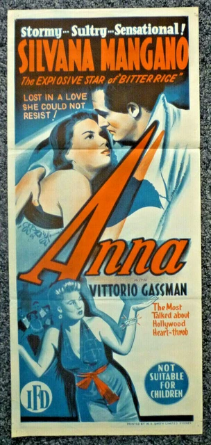 ANNA ORIGINAL 1951 Australian Daybill Movie Poster Silvana Mangano EUR ...
