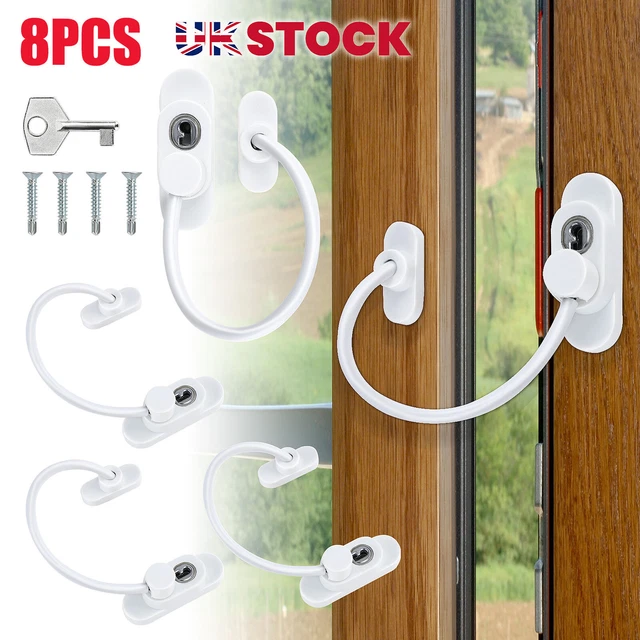 8 X WHITE Window Door Restrictor Safety Lock Upvc Child Security Wire ...