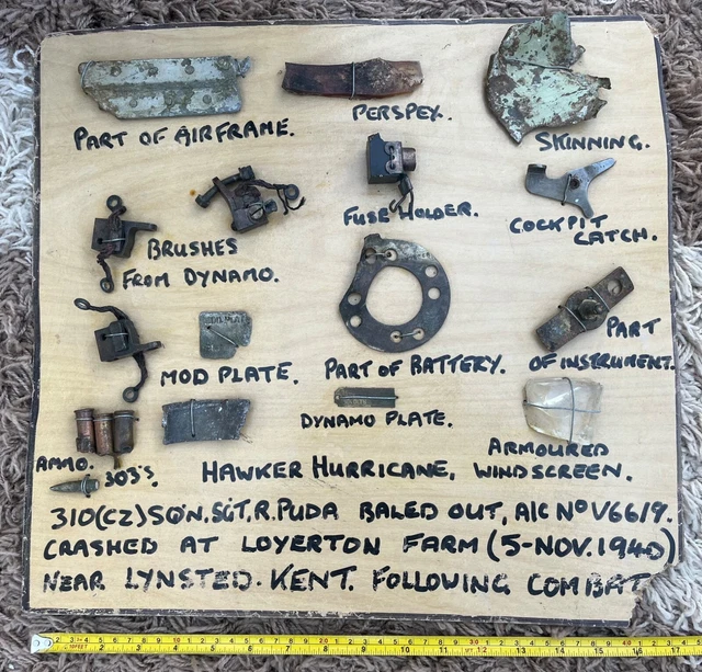 WW2 1940 HAWKER Hurricane Mk1 relic display board, V6619, 310 Sqn (Sgt ...