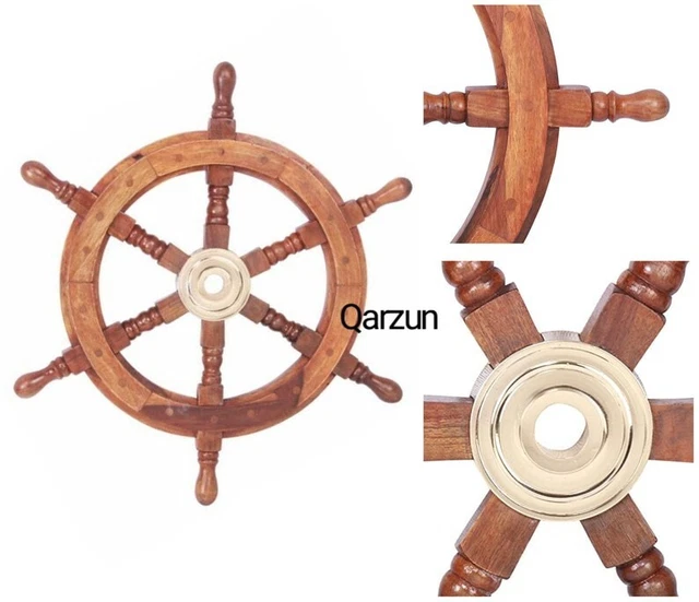 ANCIEN NAUTIQUE EN Bois Bateau Roue Vintage Finition Bateau Volant Mural Décor EUR 56,50 ...