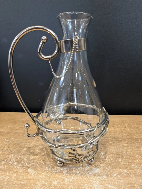 VINTAGE SILEA GLASS Carafe/Decanter With Silver Plate Grape Holder ...
