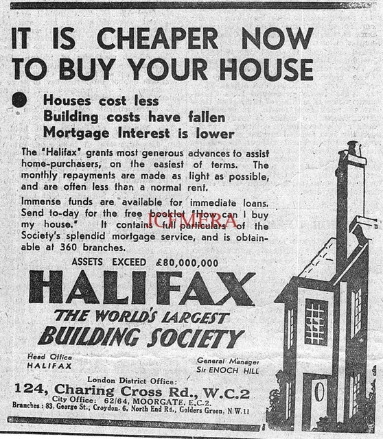 HALIFAX (WORLD'S LARGEST) Building Society ADVERT 1 1932 Small Print Ad ...