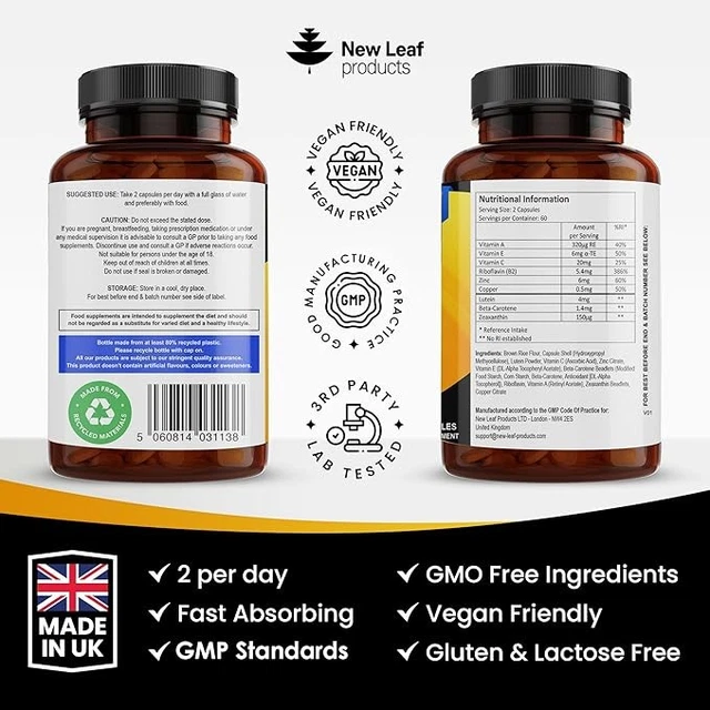 NEW LEAF EYE Health Complex Lutein & Zeaxanthin Supplement 120 tablets ...