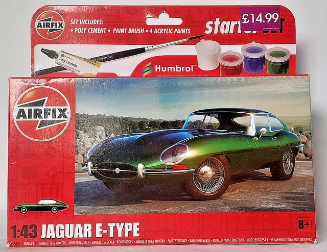 AIRFIX A55009 1:43 Scale Jaguar E-Type Model Kit Complete + Paint Brush ...