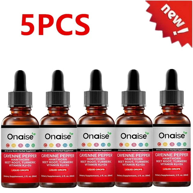 5X CAYENNE PEPPER Hawthorn Beet Root Turmeric Vitamin K2+D3 Liquid ...