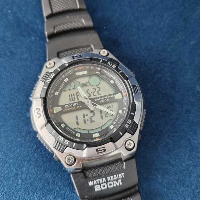 CASIO AQW-100 QUARTZ Digital Analogue Watch Tide graph Moon Phase Men's ...