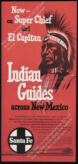 1954 NATIVE AMERICAN Indian Guide art Santa Fe Railroad vintage print ...