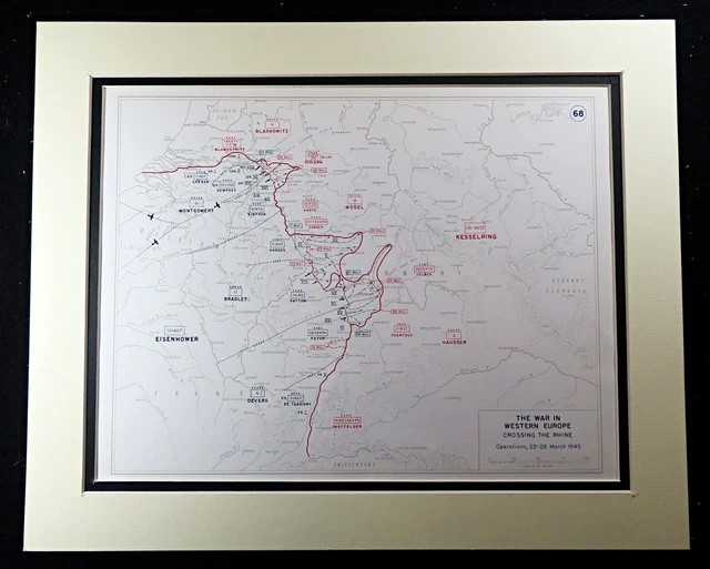WW2 MAP WAR in Europe Allied Invasion Force Crossing the Rhine General ...