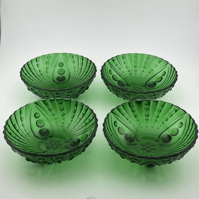 SET OF 4 Hocking Green Burple Bubble Oyster Pearl Glass Footed Berry ...