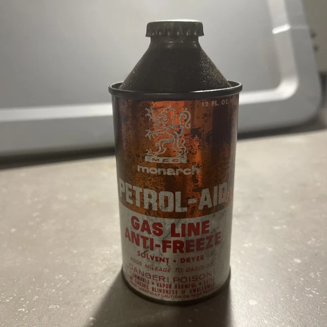 VINTAGE MONARCH PETROL-AID Gas Line Anti-Freeze 12 Fl Oz Can *Full For ...