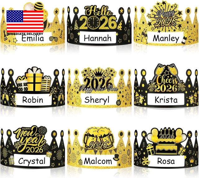 36 PCS HAPPY New Years Paper Crowns Adjustable Name DIY Hats for 2026 ...