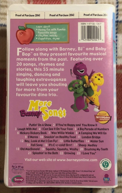 BARNEY: MORE BARNEY SONGS [1999] KIDS MOTION Canadian Clamshell VHS ...