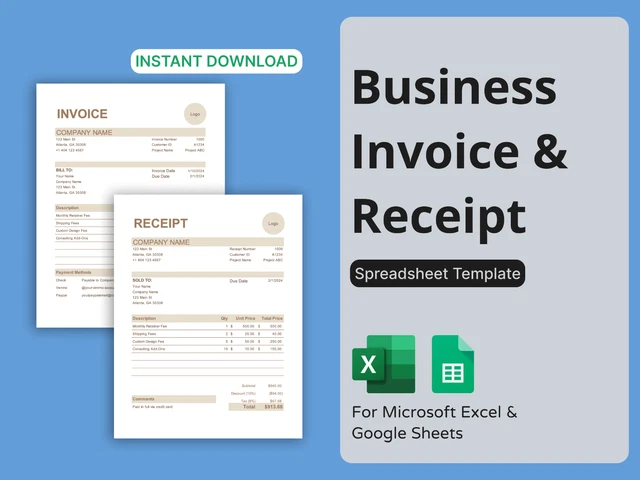 INVOICE & RECEIPT Templates for Microsoft Excel/Google Sheets ...
