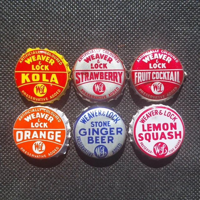 6 X WEAVER & LOCK (Perth, WA) Soft Drink Bottle Caps 1960s Crown Cork ...