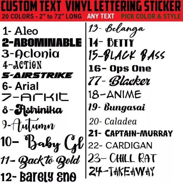 CUSTOM TEXT VINYL Lettering Sticker Decal Personalized -ANY TEXT - ANY ...