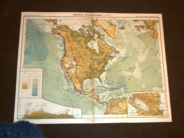 ANTIQUE '800 ANCIENT Map or Late Map North America Physics Physic £16. ...
