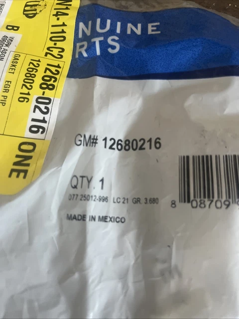 NOS GENUINE GM Exhaust Gas Recirculation (EGR) Pipe Gasket 12680216 $16 ...