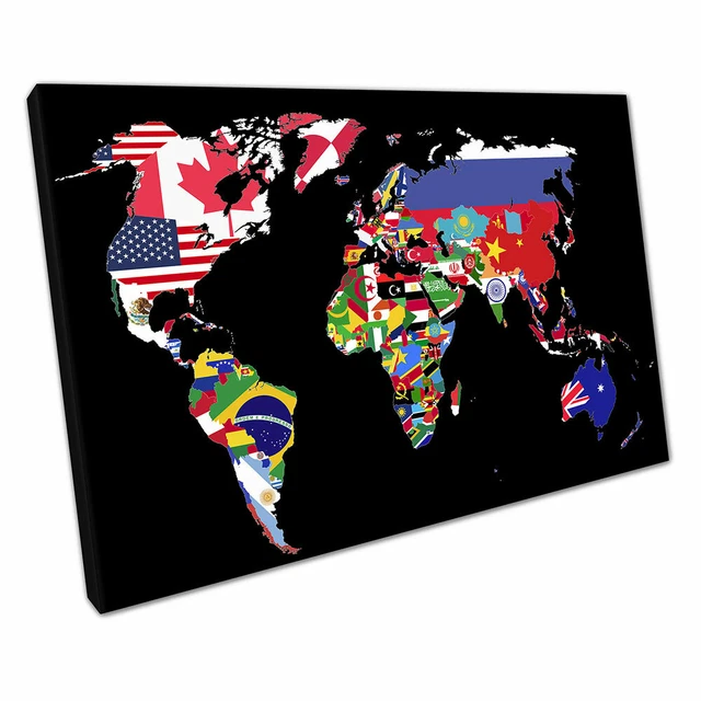 MAP OF THE world countries made from nation flags Canvas Wall Art Print ...
