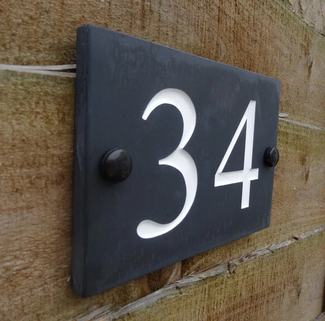 DEEP ENGRAVED HONED Natural Slate House Number Sign Plaque HIGH QUALITY ...