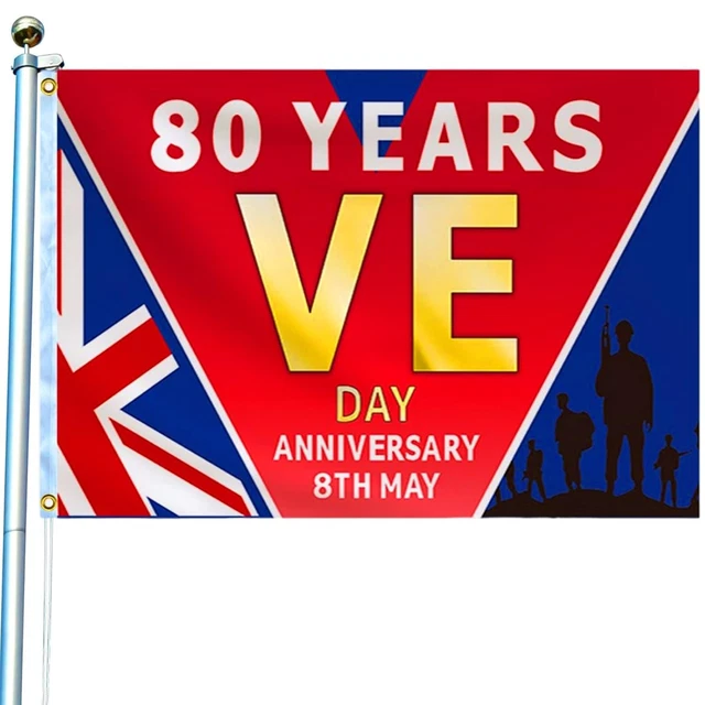 VE DAY 80TH Anniversary Flag 2025, Ve Day 80th Anniversary Decorations ...