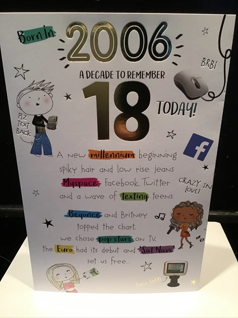 18TH BIRTHDAY CARD Year And Decade You Were Born 2004 9"X6" Age 18 ...
