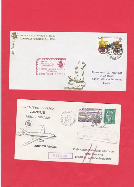 LOT DE 2 Enveloppes Premier Jour: Premier Vol De L'airbus A 300 B - 23 Mai 1974. EUR 5,00 ...