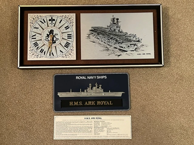 VINTAGE COLLECTABLE H.M.S. Ark Royal Clock Plus Hatband,plaque and ...