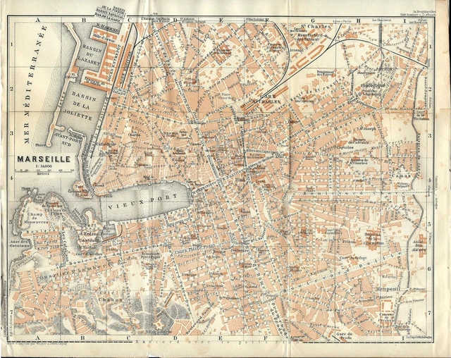CARTA GEOGRAFICA ANTICA MARSEILLE MARSIGLIA Pianta città 1913 Old ...