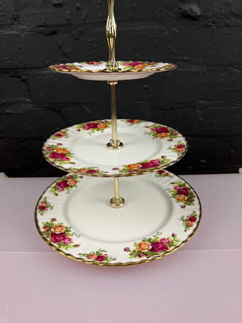 ROYAL ALBERT OLD Country Roses 3 Tier Cake Stand ( Dinner Salad Side ...