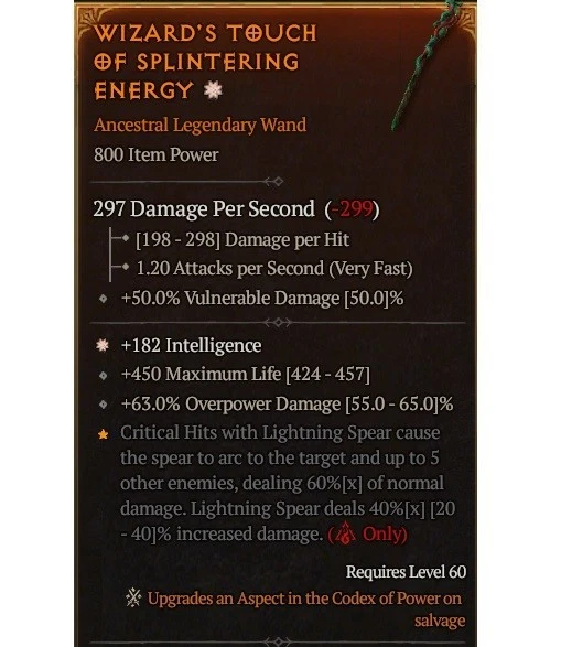 DIABLO 4 S9 Wizard's Touch Of Splintering Energy 1GA Legendary Wand ...