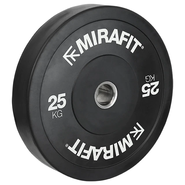 MIRAFIT 1 X 25kg Black Olympic Rubber Bumper Plate Weight Lifting Disc ...