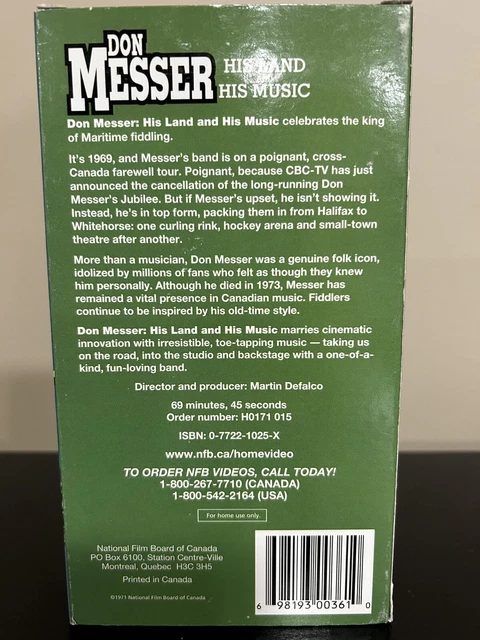 VHS DON MESSER 'His Land and His Music' Fiddle RARE 1971 National Film ...