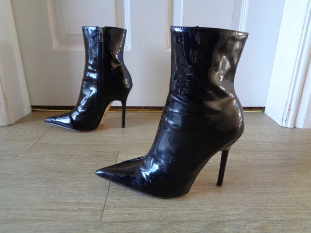 SXXY BLACK SHINY Patent ANKLE HIGH Pointy Boots * 4 uk * MISTRESS ...
