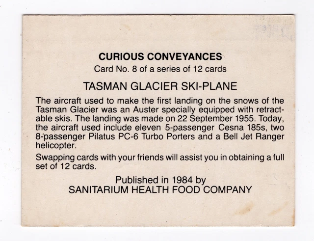 SANITARIUM NZ Transport. Cessna 185s ski-plane landing on the Tasman ...