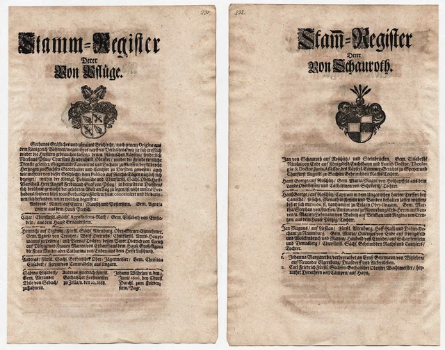 PFLUG SCHAUROTH STAMMBAUM Wappen Arbre Généalogique Blason 1720 EUR 24 ...