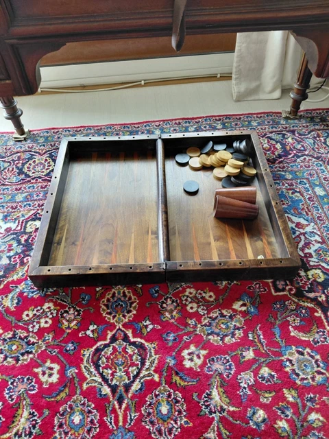 GRAND JEU DE Backgammon et d’échecs en bois, mallette pliable, Vintage ...