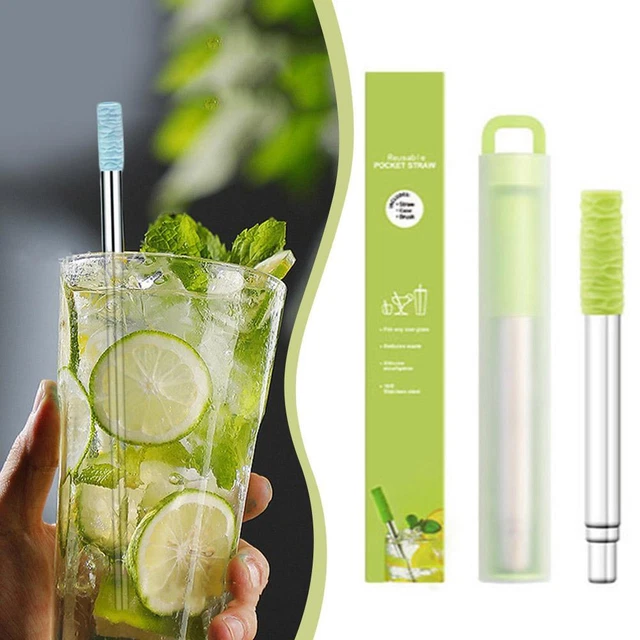 Reusable Telescopic Straw Portable Drinking Straw Set W Brush Cleaning