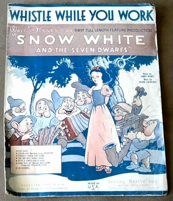 VINTAGE 1937 DISNEY Sheet Music - Snow White "Whistle While You Work ...