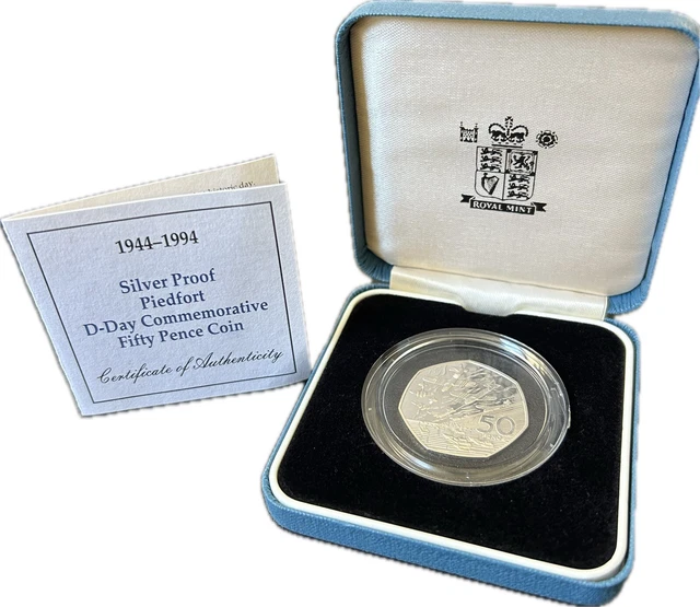 1994 ROYAL MINT D-Day Landings PIEDFORT Silver Proof Fifty Pence 50p ...