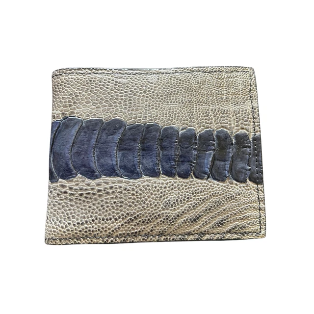 STRAUSSENLEDER GELDBÖRSE HERREN Grau Blau Echtleder Wallet Made in ...