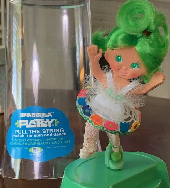 VINTAGE SPINDERELLA FLATSY Pull String Spinning Doll Green Hair 1970 ...