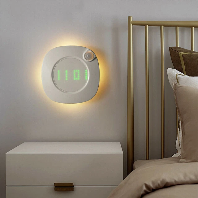 LED DIGITAL TIME Wall Clock With PIR Motion Sensor Night Light Home ...