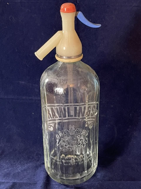 VINTAGE SODA WATER Bottle Siphon Syphon Man Cave Bar Etched Rawlings £ ...