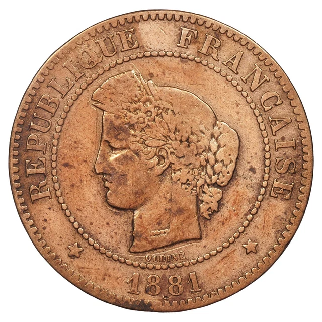 FRANCE - 5 centimes Cérès 1881 A Paris bronze - F.118/22 Gad.157 KM.821 ...