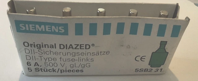 5X DIAZED SICHERUNGEN 4A 6A 10A 20A 25A 35A 50A 63A Schmelzsicherungen ...