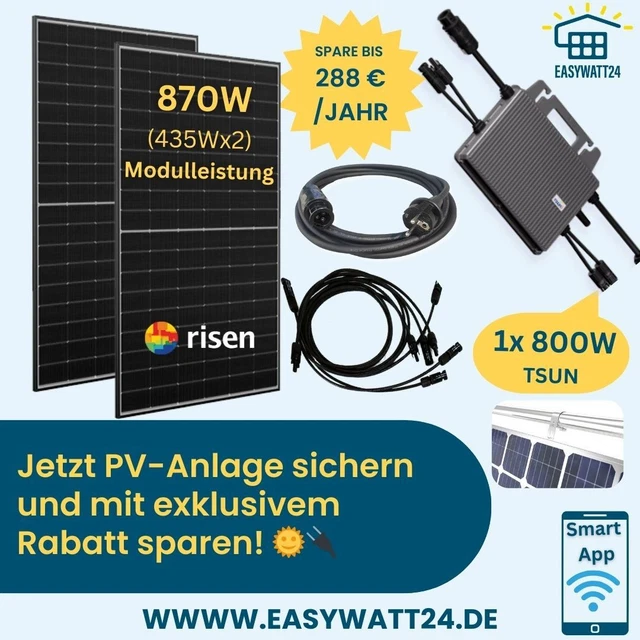 BALKONKRAFTWERK KOMPLETTSET BASIC 870W - TSUN 800W Wechselrichter 3 ...