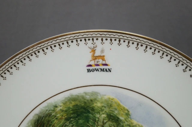 COPELAND HAND PAINTED Signed Mill Dam Bowman Family Armorial Crest ...